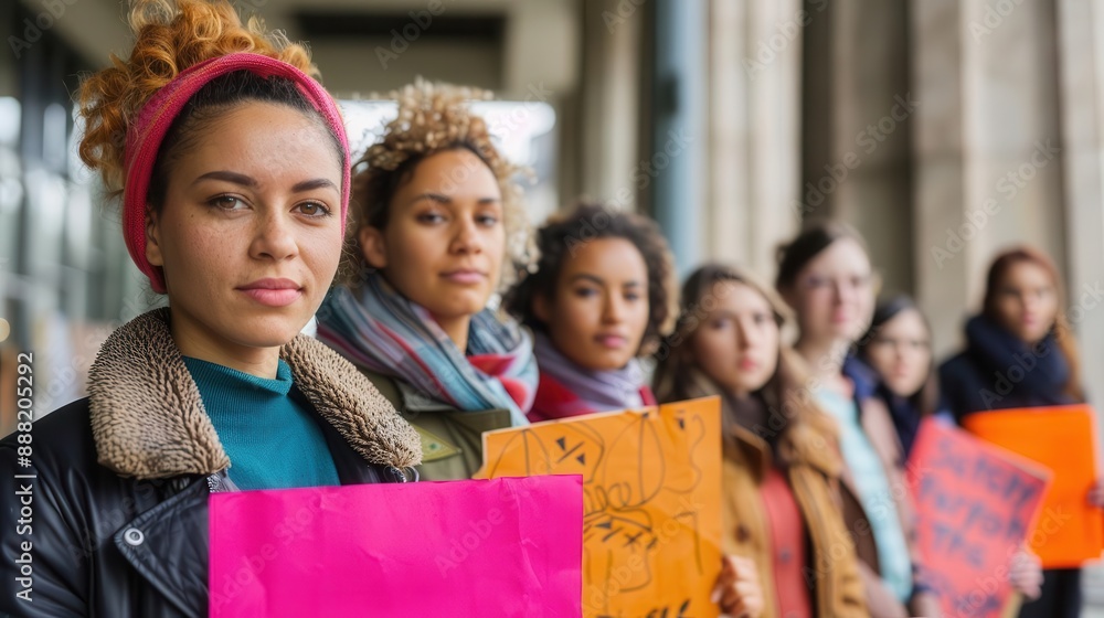 Group of diverse activists holding protest signs advocating for ...