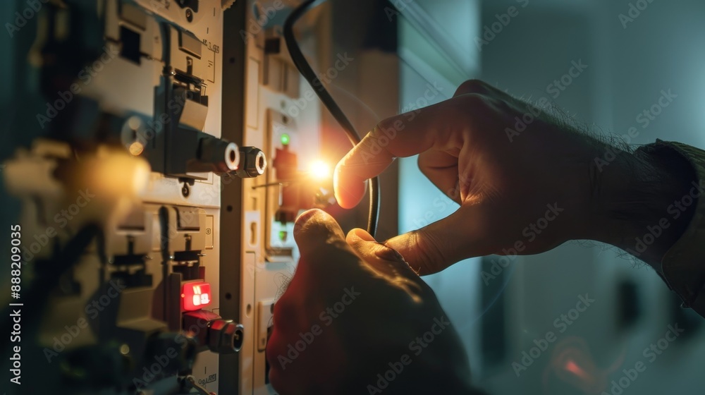 Electrician Handling Power Outage Emergency by Turning On or Off ...