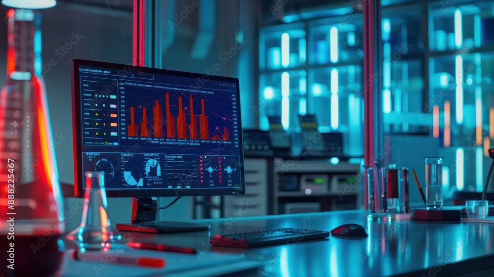 Bar chart depicting climate change data on a scientist's computer ...