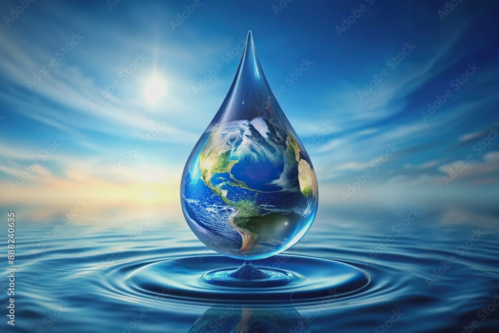 conceptual representation of planet Earth shaped like drop of water ...
