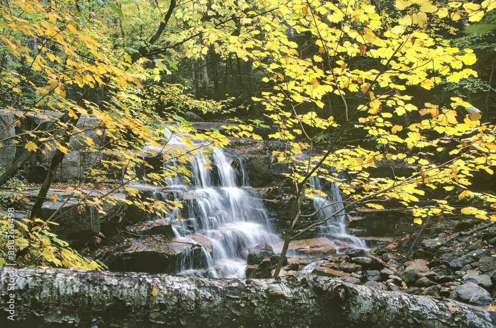 Colorful fall foliage and Stairs Falls in Franconia Notch State Park ...