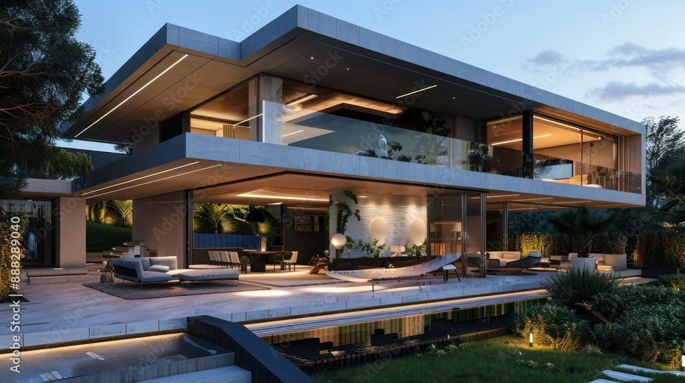 contemporary suburban house with an ultramodern, cantilevered second ...