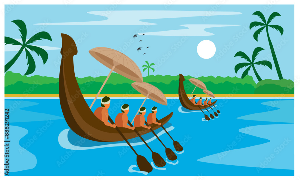 Vallam kali Kerala traditional boat race. Kerala Onam Greeting Card ...