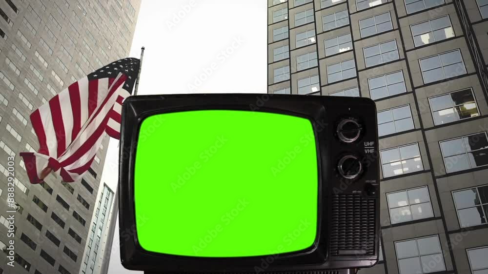 Retro Television with Green Screen and American Flag in Downtown Miami ...
