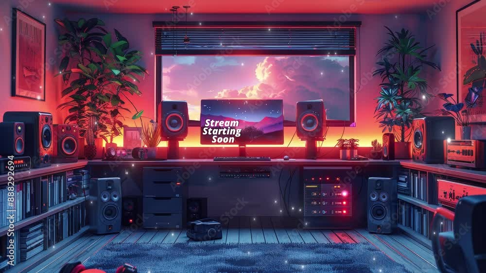 Stream Starting Soon title screen Lofi room with study table visually ...