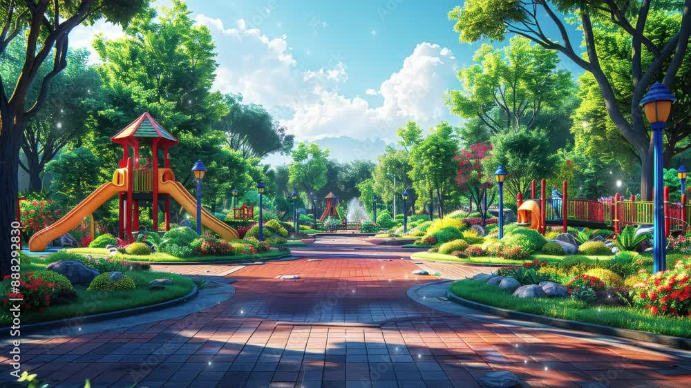 Bright and Whimsical Cartoon Park. A perfect blend of fantasy and ...