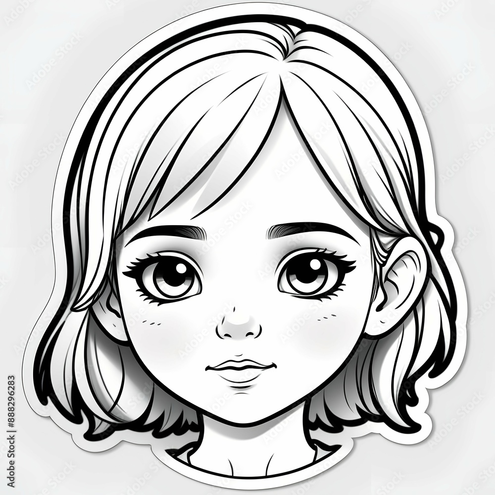 cute little girl line drawing sticket Stock Illustration | Adobe Stock