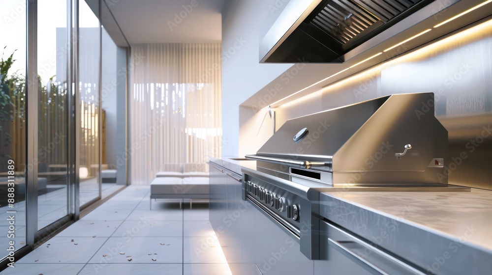 minimalist outdoor kitchen in a suburban home, with a built-in barbecue ...