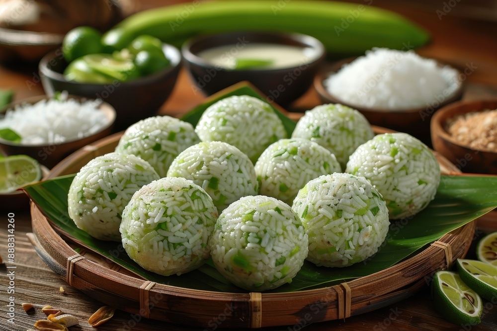 Indonesia Klepon Small, green glutinous rice balls filled with palm ...