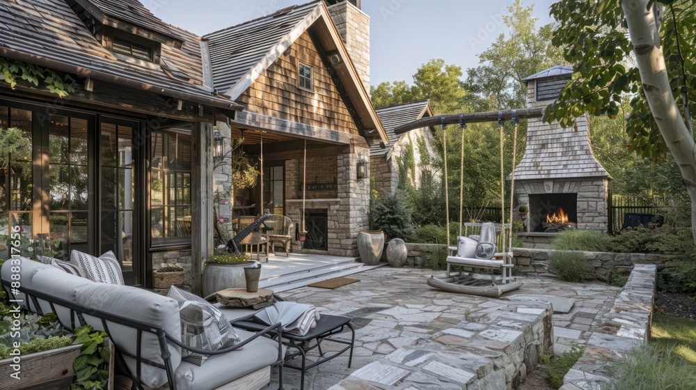 rustic suburban home with natural stone walls and a cedar shingle roof ...