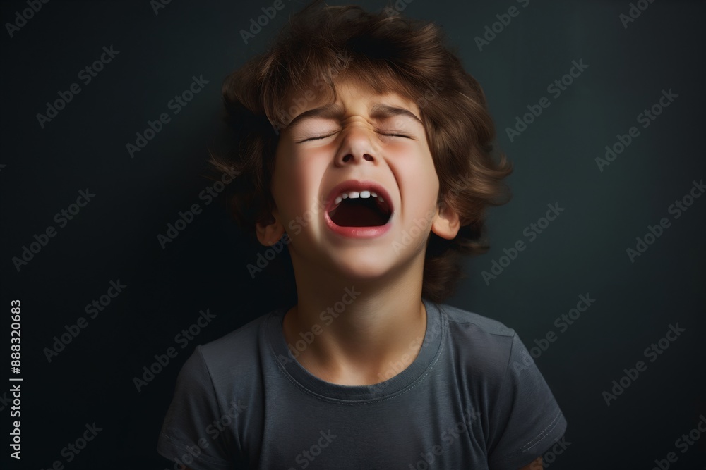 Teen boy screaming in anger on dark background. Teenagers in difficult ...