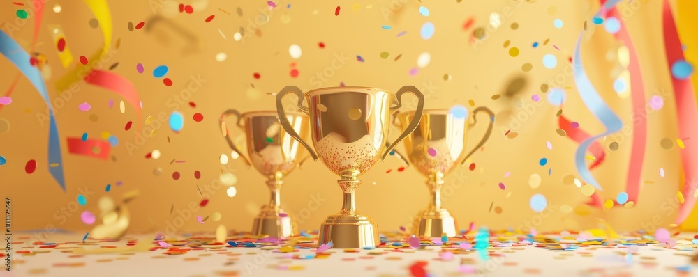 Goldilocks and the three golden trophy cups on a beige background with ...