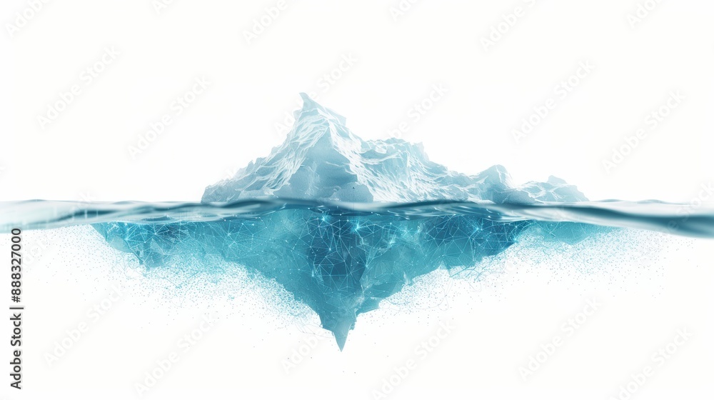 Photorealistic iceberg white background, revealing hidden data ...
