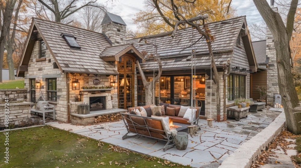 rustic suburban home with natural stone walls and a cedar shingle roof ...