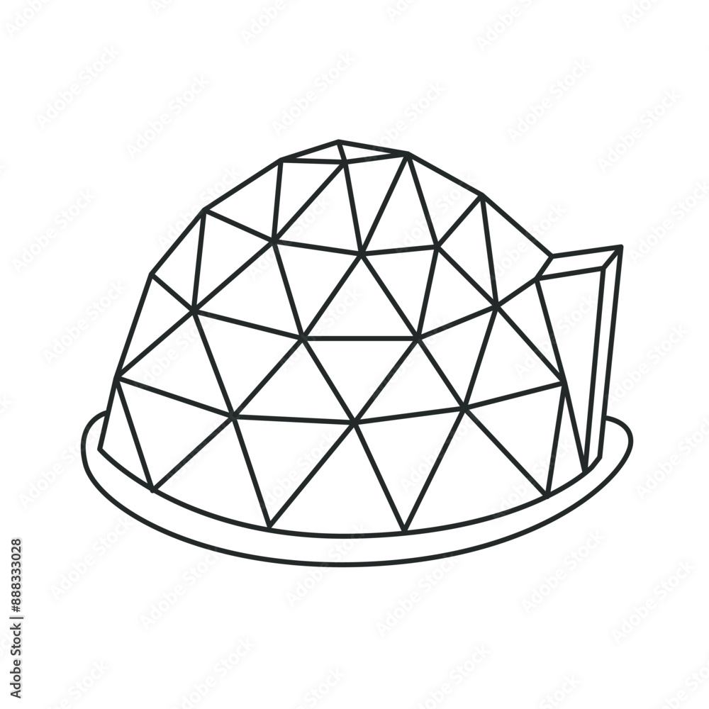 Icon of geodesic dome made of glass. Touristic hand drawn colored ...
