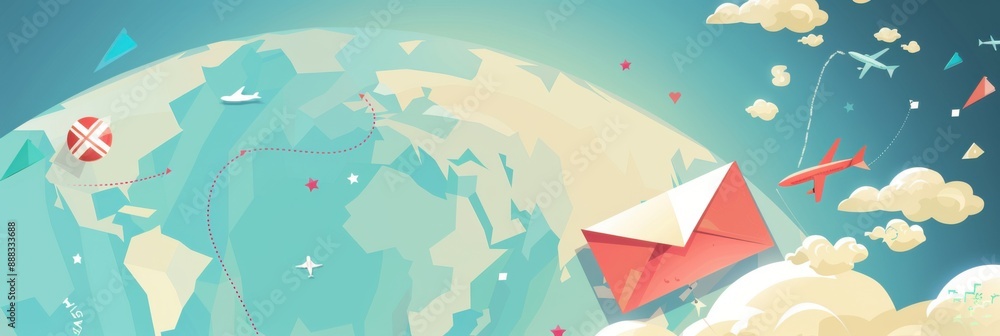 World Post Day. Horizontal banner. Envelope on the background of a ...