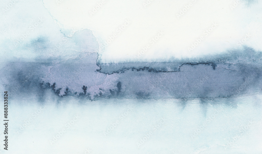 Ink watercolor hand drawn smoke flow stain blot wave landscape on wet ...