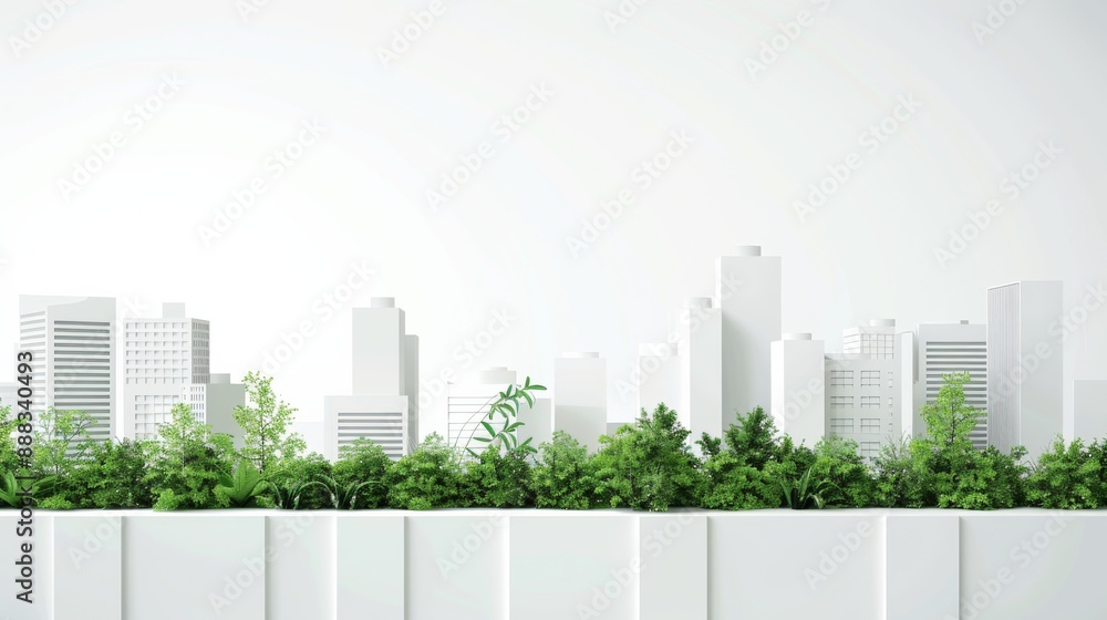 A serene depiction of a green rooftop garden on a city building, set ...
