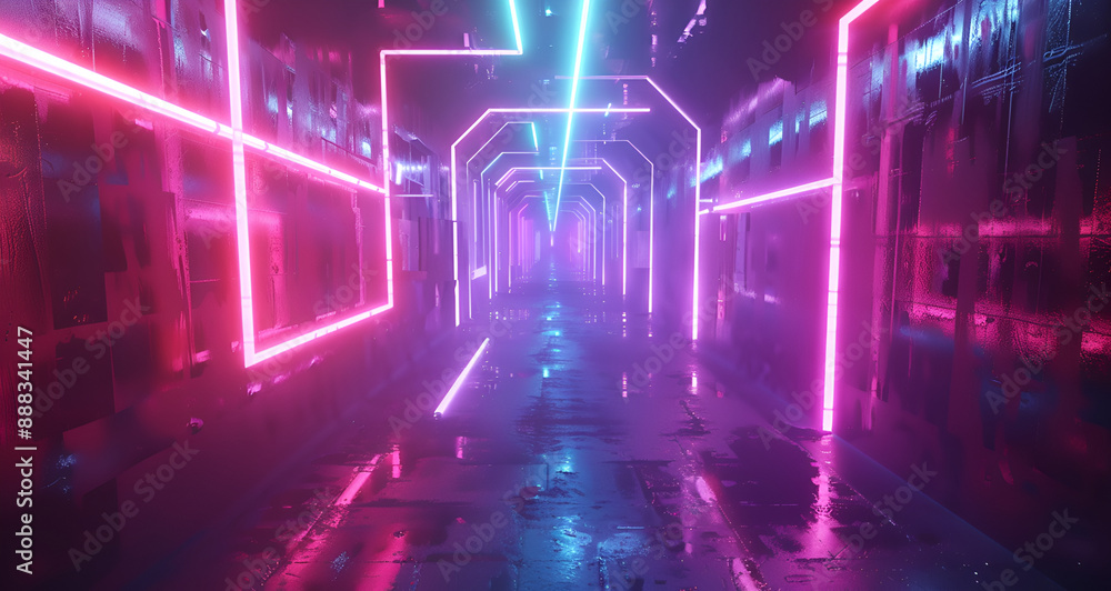 80s retro cyber surface with neon lights and geometric patterns, 80s ...