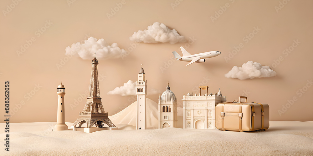 paris, france - paris tower with famous landmarks in the shape of a ...