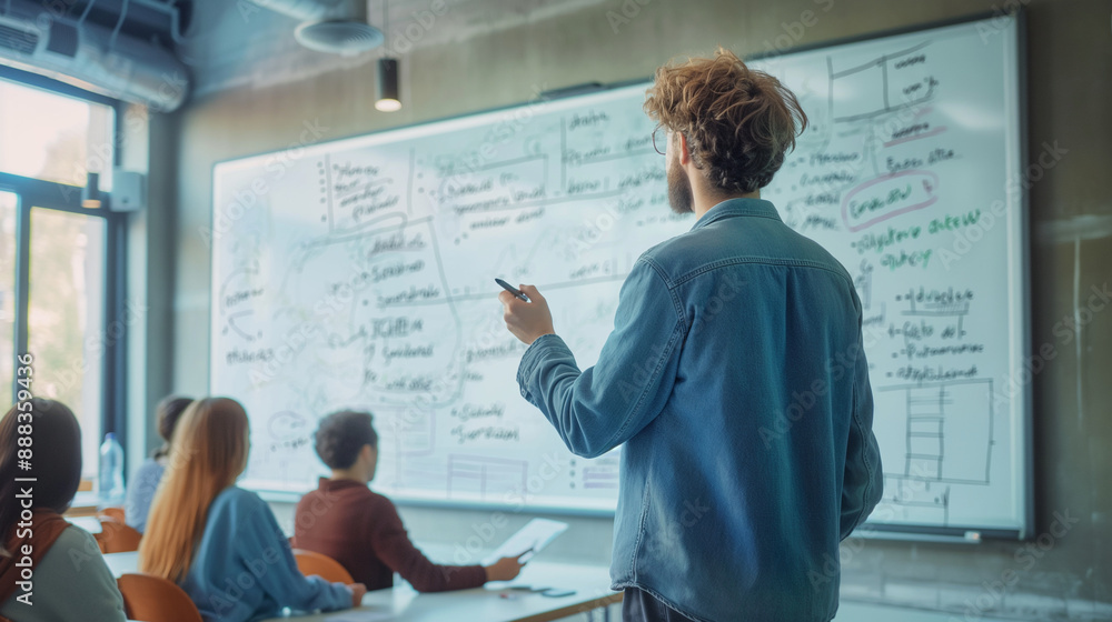 Foto de Lecturer using a whiteboard to explain complex ideas, clear and ...