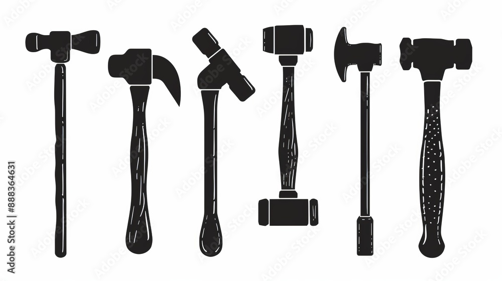 Silhouettes of hand tools featuring textured handles and various tool ...