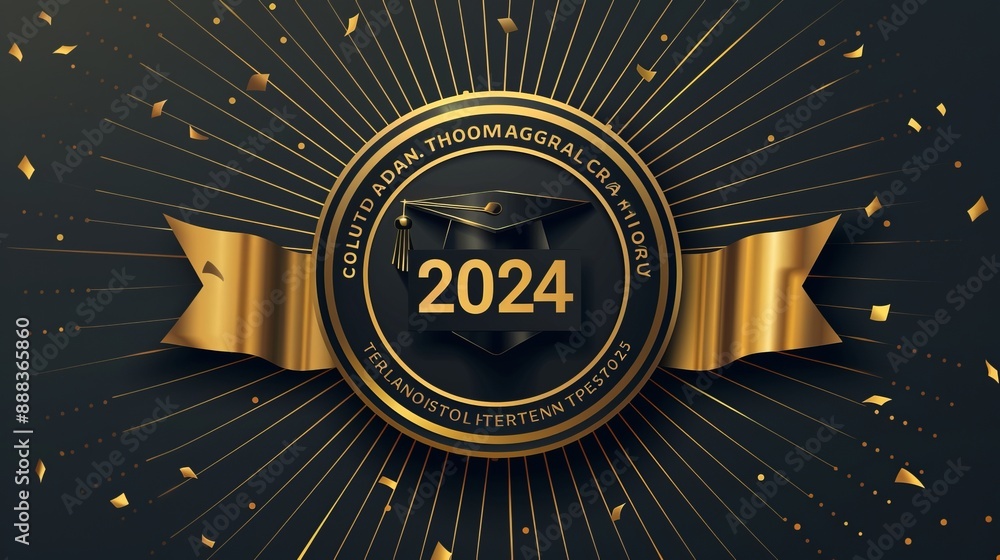 Stylish 2024 graduation badge featuring gold designs, a graduation cap ...