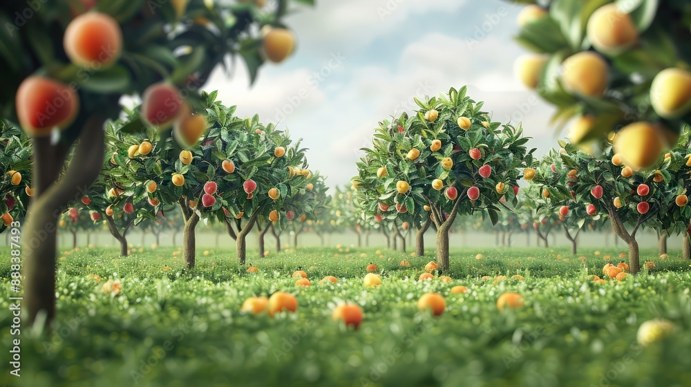 digital financial orchard, where trees bear fruits symbolizing various ...