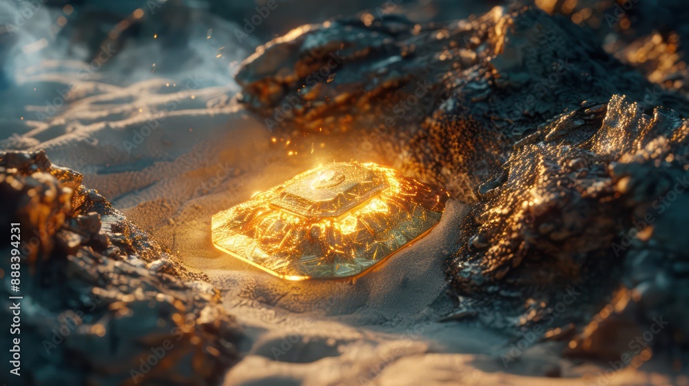 financial time capsule buried in a digital landscape, glowing and half ...