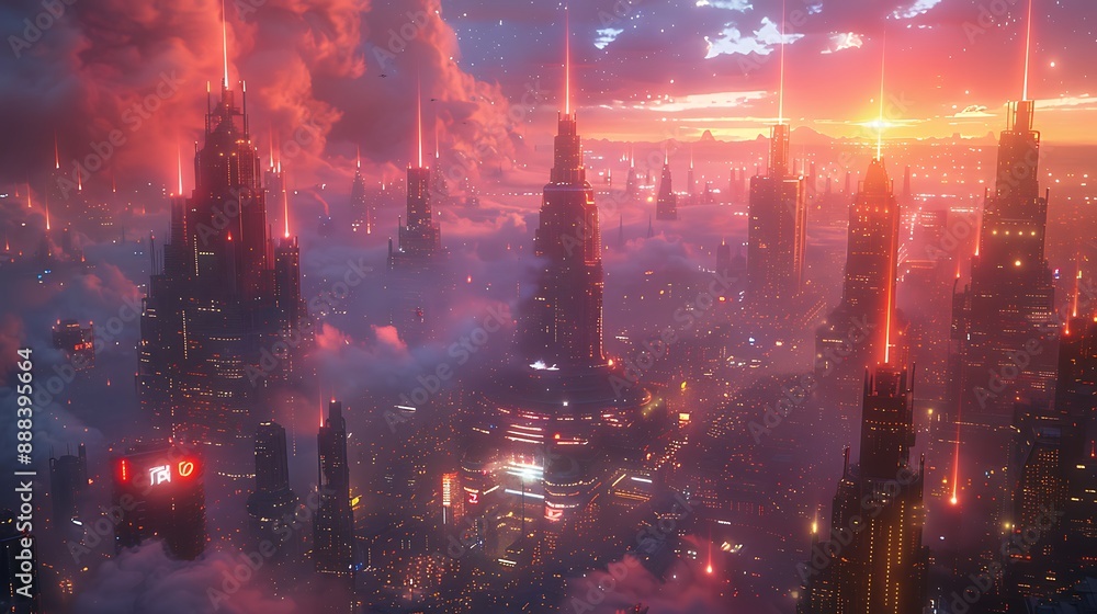 cosmic metropolis where skyscrapers pierce the heavens and neon lights ...