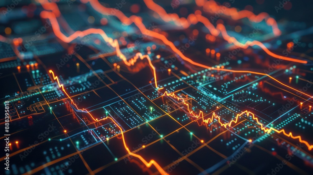 Detailed 3D chart of a company's financial growth trajectory, with ...