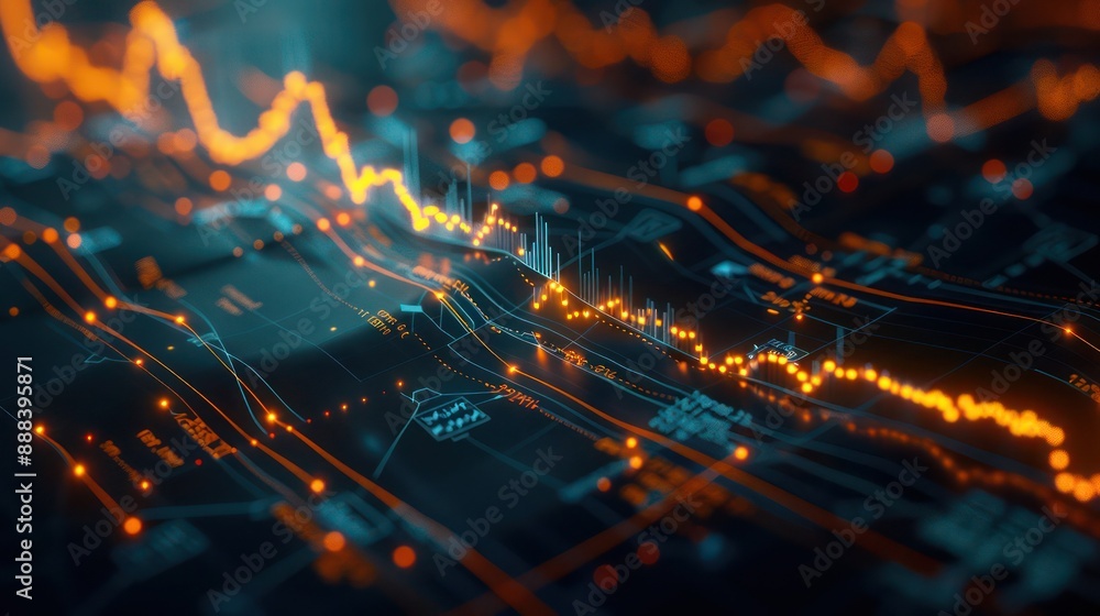 Detailed 3D chart of a company's financial growth trajectory, with ...