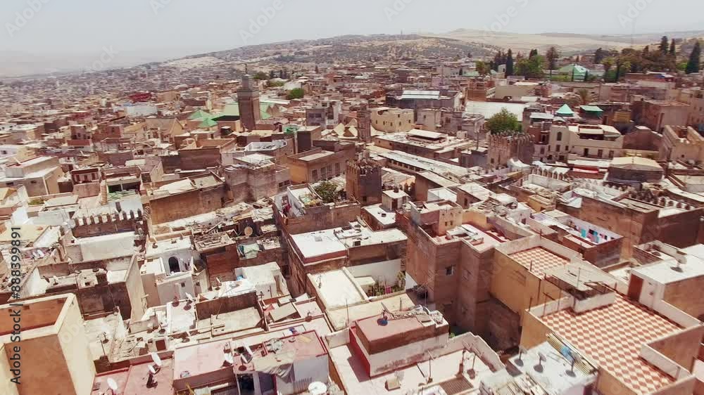 An aerial 4K view of Fez, Morocco, showcasing its intricate and ...