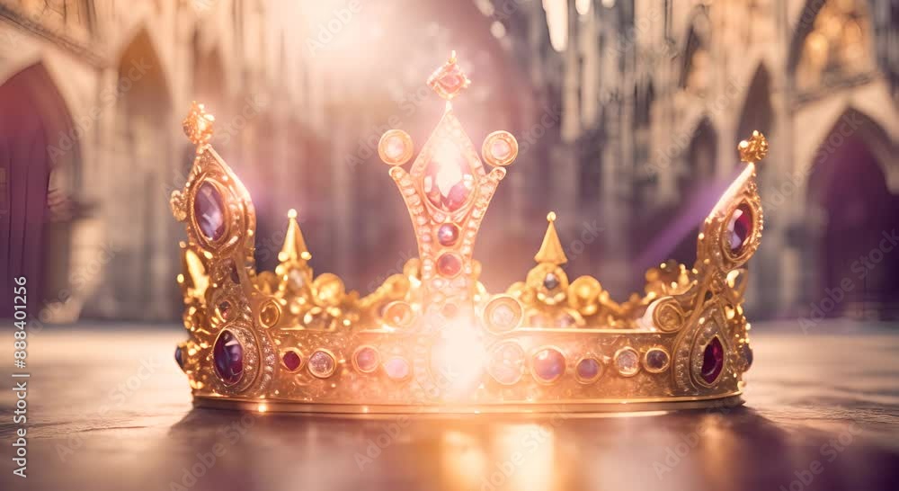 A gold royal king queen coronation crown with jewels and diamonds ...