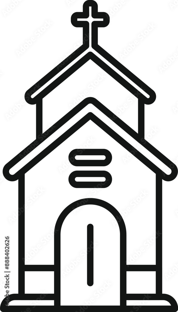 Simple line art icon of a church building representing religion, faith ...