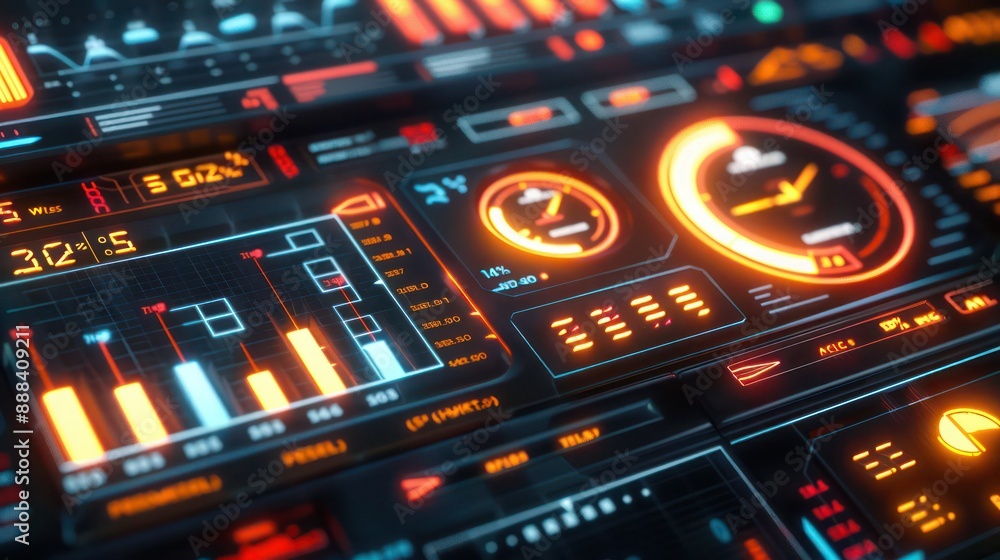 Detailed 3D model of a financial health monitoring system, with glowing ...