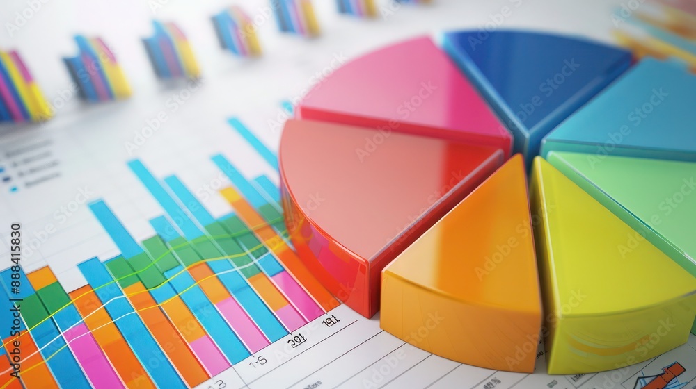 Conceptual pie charts and bar graphs representing corporate financial ...