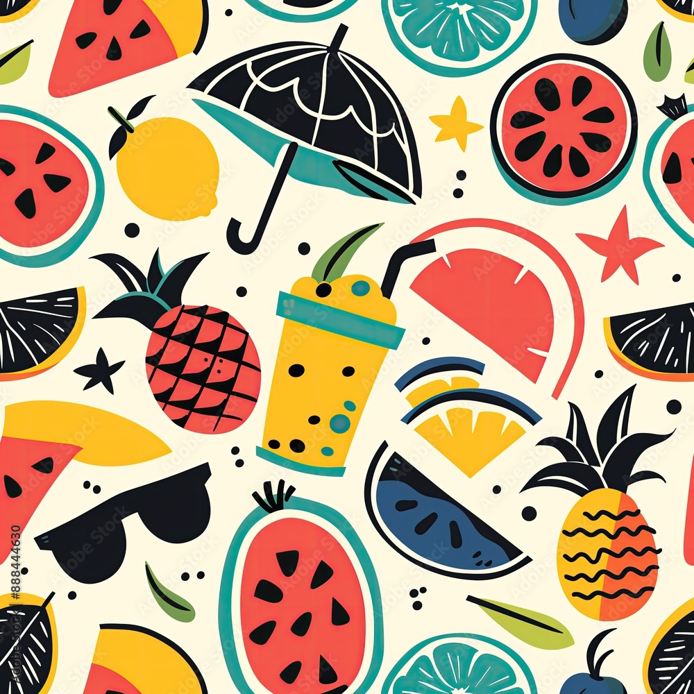 Tropical Fun Summer Pattern Wallpaper Design, Wrapping Paper Concept ...