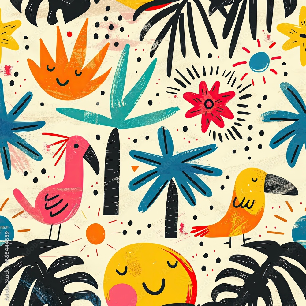 Tropical Fun Summer Pattern Wallpaper Design, Wrapping Paper Concept ...