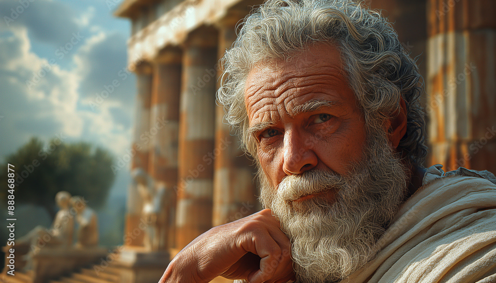 Retrato Cena Cinematográfica de Sócrates em Templo Grego Antigo com ...