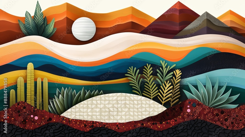 An imaginative illustration of a layered landscape, where each layer ...