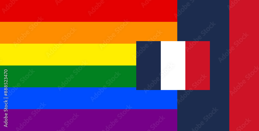 flag of France, french flag over Rainbow flag LGBT pride flag as a ...