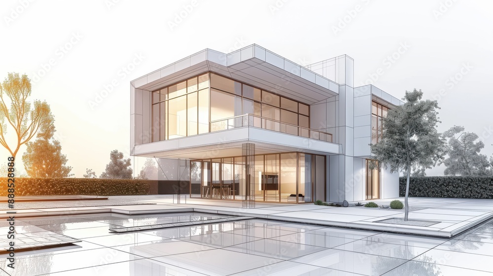 Innovative architectural house plan, modern design, detailed blueprint ...