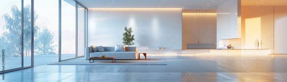 Minimalist interior design, modern house model, showcasing ...