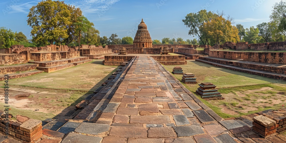 Panoramic view of the Nalanda Mahavihara, ancient Indian monastic site ...