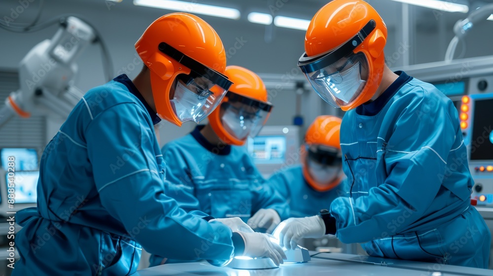 Engaging illustration capturing engineers working together in a modern ...