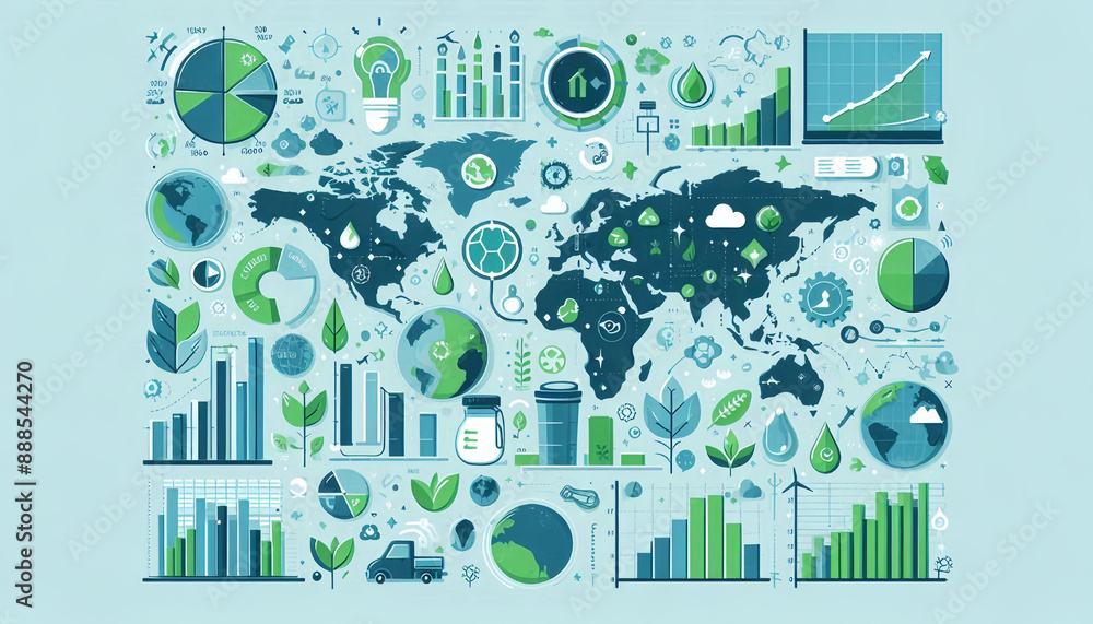 Environment and climate change data chart, green and blue tones, world ...