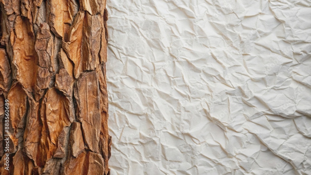 Bark of tree texture with crumpled white paper background, rough ...