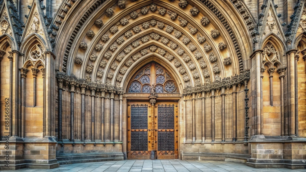 Majestic cathedral door with towering height and intricate Gothic ...
