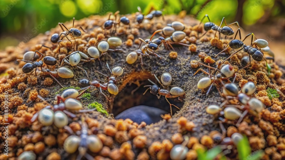 Detailed photograph of fungus farming ant nest with fungus gardens and ...